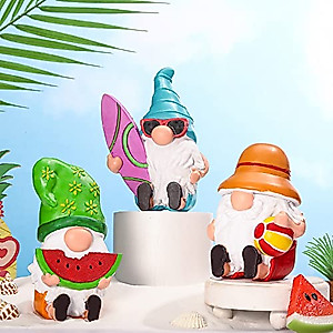 3 Pieces Summer Gnomes Beach Gnomes Summer Decor Romantic Summer Gnomes Resin Gnome Figurines Sweet Elf Gnomes for Table Tiered Tray Farmhouse Home Kitchen Hawaii Party Patriotic Decorations Gifts