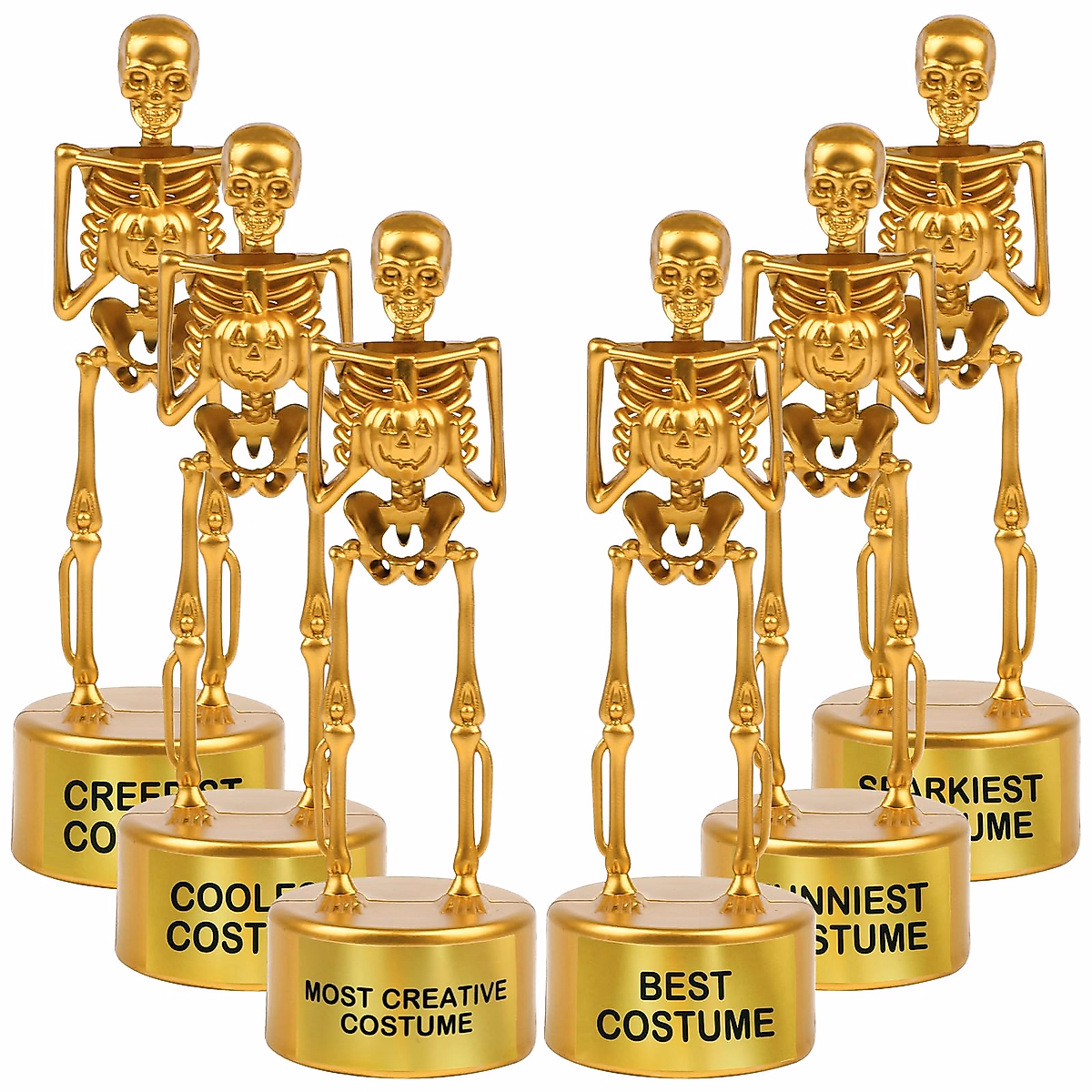 CCINEE 6 Halloween Best Costume Skeleton Trophy, Halloween Skull Party Favor Prizes Gold Bones Game Awards Costume Contest Event Trophy School Classroom Rewards Treats for Kids Goodie Bag Fillers