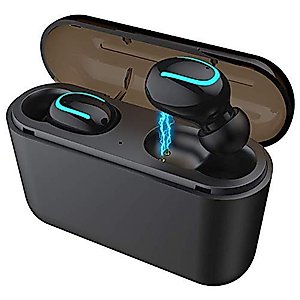 Alpha Digital Wireless Ear-Buds, Bluetooth 5.0, Easier Pairing, Longer Distance, Best Sound Quality, Sweat-Proof Design, 20 Hours Play time, Storage case for Charging, Black (Q32)