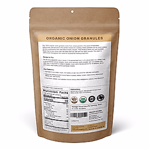 SPICY ORGANIC Onion Granules - Pure USDA Organic - Non-GMO Culinary Granulated Onion- Perfect for Use in Sauces, Soups, Salad Dressings, Condiments, Snack Foods, and Dairy Products - 16 Oz.