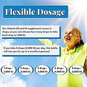 Vitamin D3 K2 Liquid Drops - Vegan Vitamin D3 5000 IU, Vitamin D Drops Adult, No Fillers, Non-GMO, No Taste, Liquid Vitamin d3 with k2 Supplement to Boost Energy Levels, Mood, Immune System, 1 fl oz