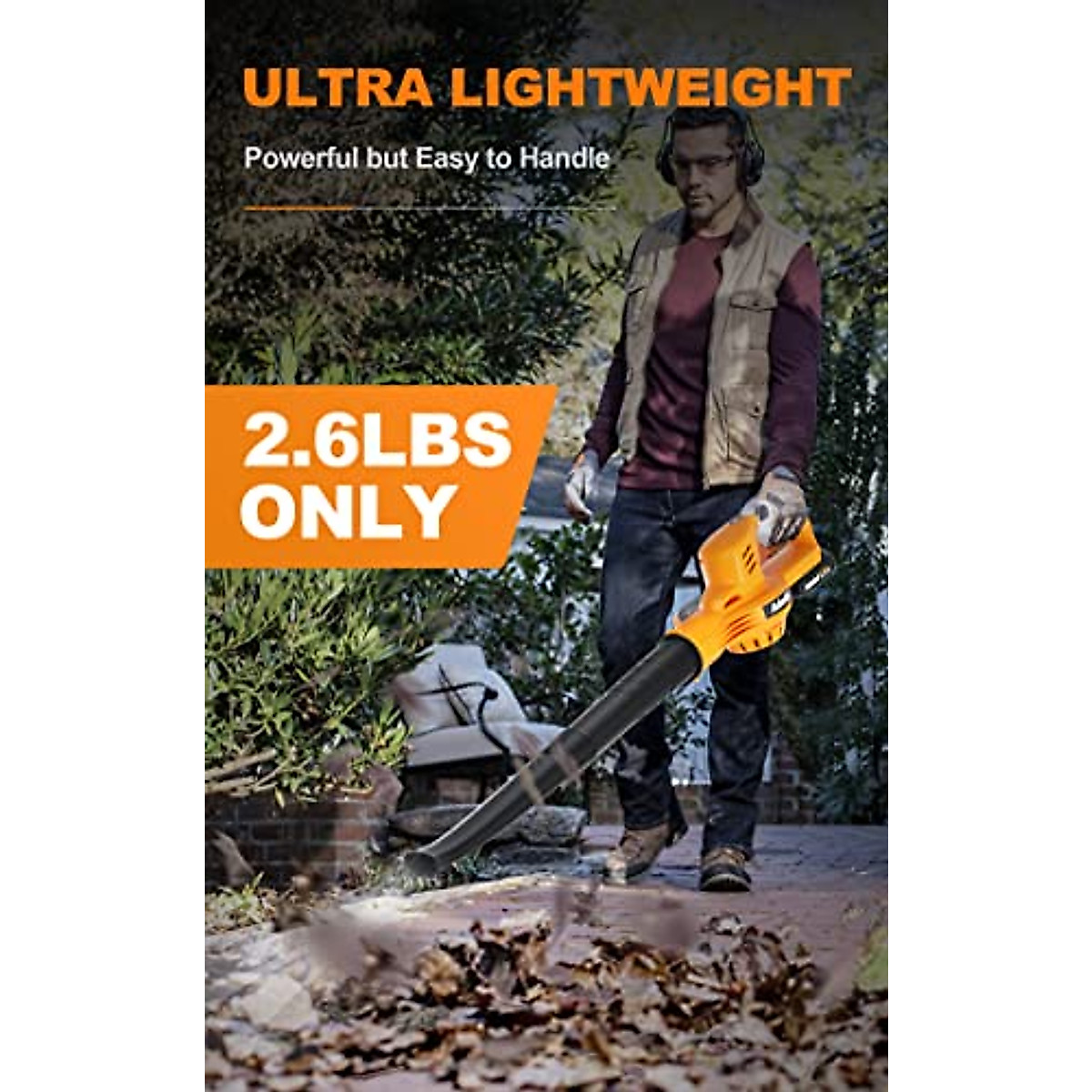 Adedad Cordless Leaf Blower with Battery and Charger 160 MPH Lightweight Blowers for Lawn Care Battery Powered Leaf Blower 2.0AH Battery - New Version More Powerful