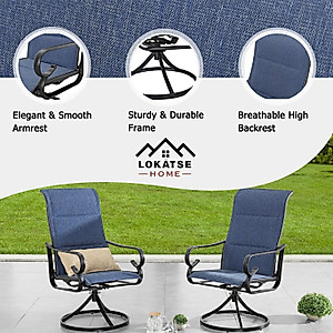 LOKATSE HOME Metal Swivel Outdoor Patio Dining Textilene Chair Bistro Set of 6, 6 PCS, Blue