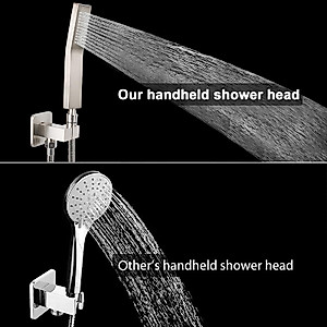 NearMoon Brass Hand Held Shower Head, Luxury High Pressure Showerhead Kit with Wall Connector and Hose Set, for Bathroom Showering System Contemporary Square Style (Brushed Nickel)