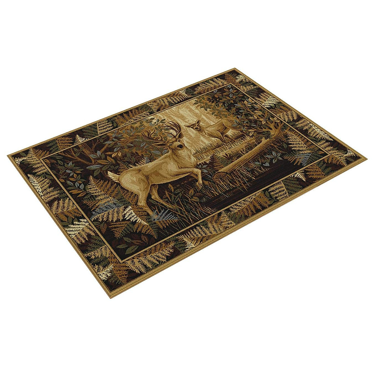Fern Deer Novelty Lodge Pattern Beige Rectangle Area Rug, 5' x 7'