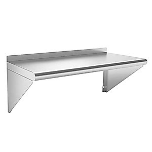 HOCCOT Wall Stainless Steel Shelf 12 x 36”, Heavy Duty 270 lb Metal Shelf, Commercial Wall Mounted Food Service Storage Rack Shelves for Kitchen, Restaurant, Food Truck, Garage, Laundry Room