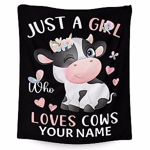 Custom Cow Blanket with Name for Kids, Aldults - Soft, Fuzzy & Cozy - 50"x60" Throw Size Blankets for Sofa, Work - Black Cute Warm Throw Blankets Gifts