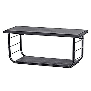 PIBM Stylish Simplicity Shelf Wall Mounted Floating Rack Shelves Iron Art Solid Wood Simple Storage Dormitory Bearing Strong,2 Colours,3 Sizes, Black , 34x12x14.3cm
