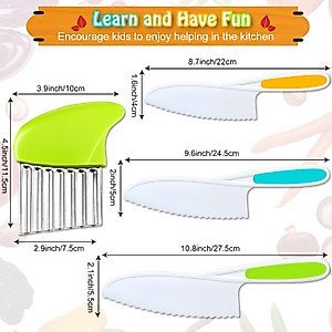 TAORISH 4 Pcs Kids Knife Set, Nylon Kitchen Knife with Crinkle Cutter, Serrated Edges Plastic Toddler Chef Knife for Real Cooking & Cutting Fruit Bread