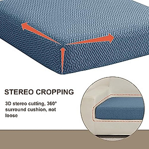 Jin Le 2 PCS Couch Cushion Covers for Sectional Sofa (3 Seater + 1 Chaise, Blue) Jacquard Chaise Anti-Slip with Elastic Bottom and Ties