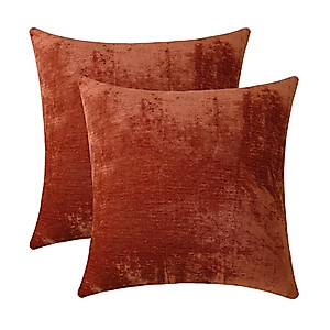Jeneoo Terracotta Decorative Throw Pillow Covers Soft Chenille Comfy Solid Rust Couch Cushion Case Decor (Set of 2, 18 x 18 Inches)