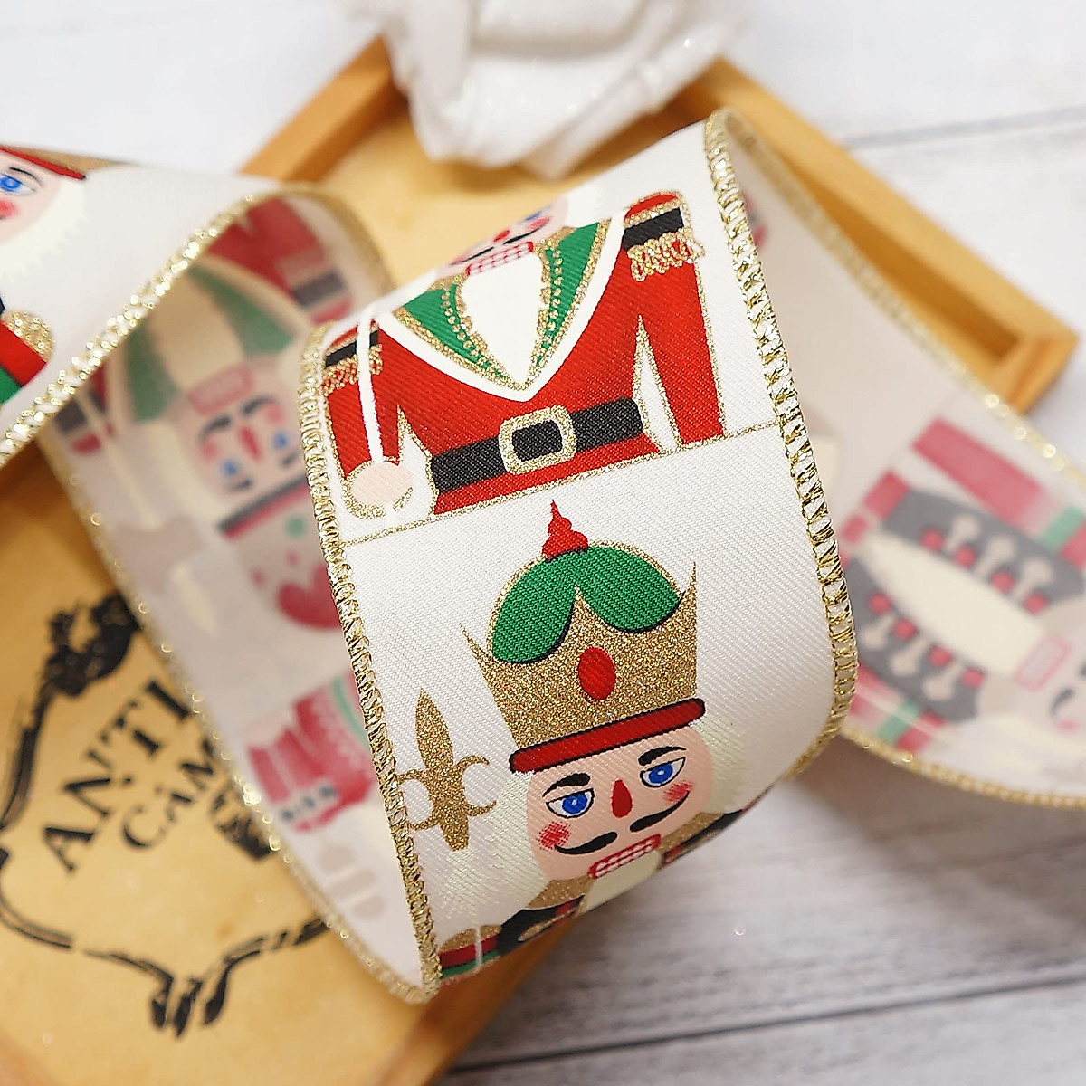 CT CRAFT LLC Ivory Satin Toy Soldier with Wired Ribbon 2.5 Inch x 10 Yards for Christmas Home Decor Tree Topper Bow Gift Wrapping DIY Crafts Wreath Garland