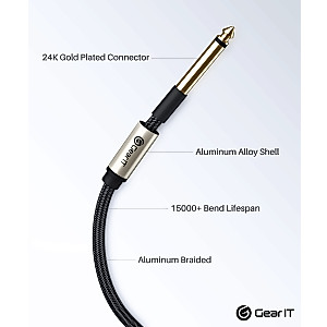 GearIT Guitar Instrument Cable (15ft 2-Pack) 1/4 Inch to 1/4 inch TS Straight Male to Male 6.35mm Mono Jack with Alloy Connector and Nylon Braid
