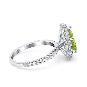 Blue Apple Co. Simulated Peridot Cubic Zirconia Size-7 Teardrop Pear Art Deco Vintage Engagement Wedding Bridal Ring Round Simulated CZ 925 Sterling Silver