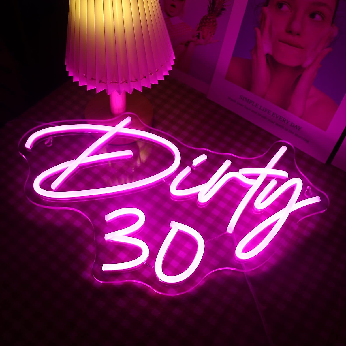 QiaoFei Led Dirty 30 Pink Neon Sign Letters USB Powered with Dimmer Switch Neon Lights for Girls Room Home Art Wall Decor 30th Birthday Party Window Living Room Decor Birthday Gift(Pink)