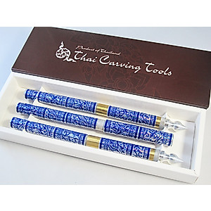 SET 3 THAI FRUIT AND SOAP CARVING KNIFE KNIVES BRASS HANDMADE BLUE COLOR