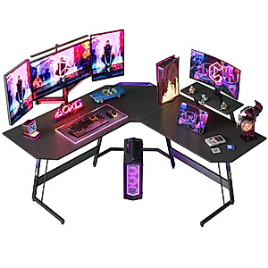 CubiCubi 53 inch Diamon L Shaped Gaming Desk Gamer Workstation, Home Computer Carbon Fiber Surface Corner Gaming Desk PC Table with Cable Tray