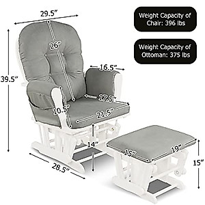 Costzon Glider and Ottoman Set, Wood Glider Rocker for Nursery, Upholstered Comfort Nursing Rocking Chair with Storage Pocket, Padded Armrests & Detachable Cushion, Easy to Assemble (Light Gray)