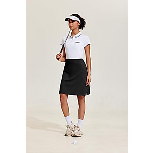 COOrun Womens 20" Knee Length Skorts Skirts Modest Long Golf Skirt Lightweight Tennis Athletic Skorts with Pockets UV Protection,Black XXL