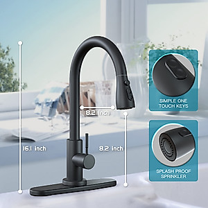RBSTOSTO Black Kitchen Faucets-Kitchen Sink Faucet -Kitchen Faucet with Pull Down Sprayer-Stainless Steel-with Deck Plate 16 Inches ‎RB999