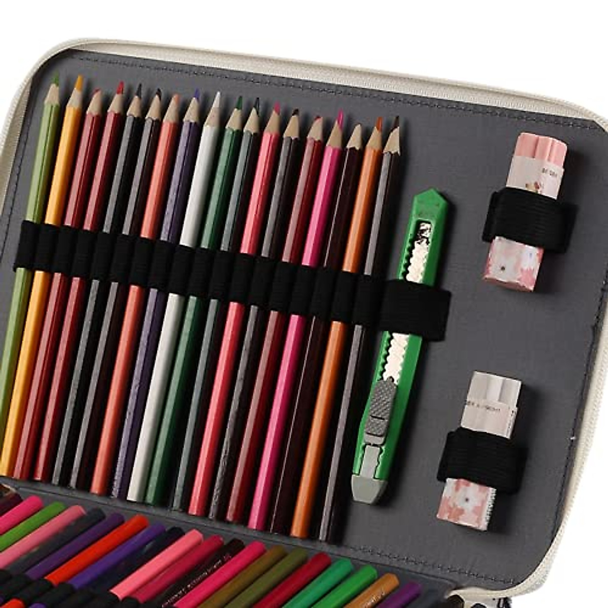 Shulaner 250 Slots Colored Pencil Case with Zipper Closure Large Capacity Retro Style Element Pattern Pencils Bag Waterproof 840D PVC Fabric Pen Organizer Storage Holder for Artist