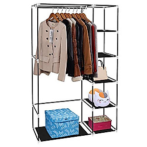 DESIGNSCAPE3D Portable Wardrobe with Hanging Rod and Shelves, 67in Clothes Closet with Non-Woven Fabric Cover, Easy to Assemble, Black