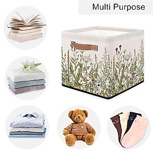 13x13x13 Storage Cube Bins Spring Flowers Floral Storage Cubes 13 inch Collapsible Storage Bins Cubby Storage Baskets for Organizing Shelf Cabinet Bookcase Boxes