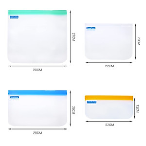 Reusable Food Storage Bags-BPA Free Reusable Ziplock Preservation Bags-4 size Flat Airtight Seal Food Storage Container,Food Preservation Bag for Storing Fruit Veggies Meat Milk Snack Sandwich