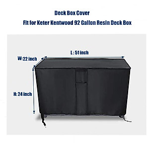 Aidetech Deck Box Cover Fit for Keter Kentwood 92 Gallon Resin Deck Box, Patio Cushions Storage Boxes Cover Waterproof Dustproof for Outdoor Furniture Cover - 51 x 22 x 24 inch