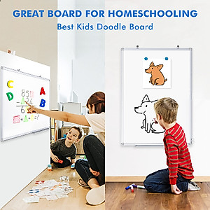 Magnetic White Board 24 x 18 Dry Erase Board Wall Hanging Whiteboard with 3 Dry Erase Pens, 1 Dry Eraser, 6 Magnets, 2' x 1.5' Message Scoreboard for School Home Office