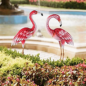 Natelf Pink Flamingo Yard Decorations, Metal Garden Statues and Sculptures, Standing Bird Lawn Ornaments for Patio Backyard Pond Decorations…