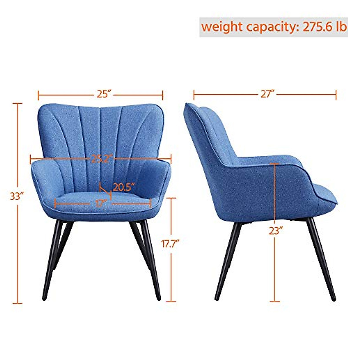 Yaheetech Accent Chair, Modern and Elegant Armchair, Linen Fabric Living Room Chair with Mental Legs and High Back for Living Room Bedroom Office Waiting Room, Blue