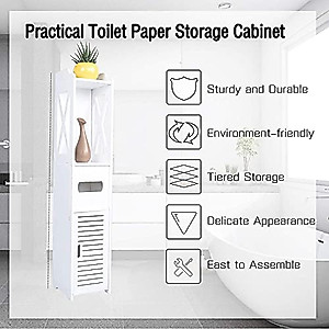 Bathroom Cabinet, Bathroom Storage Corner Floor Cabinet Modern White Wood Cupboard Shelf Tissue Storage Rack Toilet Towel Storage Shelf Organizer Cupboard Shelf , 31.5 x 6.1 x 5.9 in
