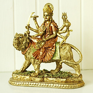 BangBangDa Hindu Goddess Durga Idol Statue - Durga On Tiger Figurine India Murti Home Mandir Temple Altar Puja Item Birthday Diwali Pooja Gifts for Indian Yoga Meditation Spritural Decor