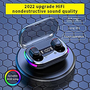 Wireless Bluetooth Earbuds in-Ear Noise Cancelling Stereo Headphones Color LED Light Bass Sport Earphone Digital Charging Case for iOS Android