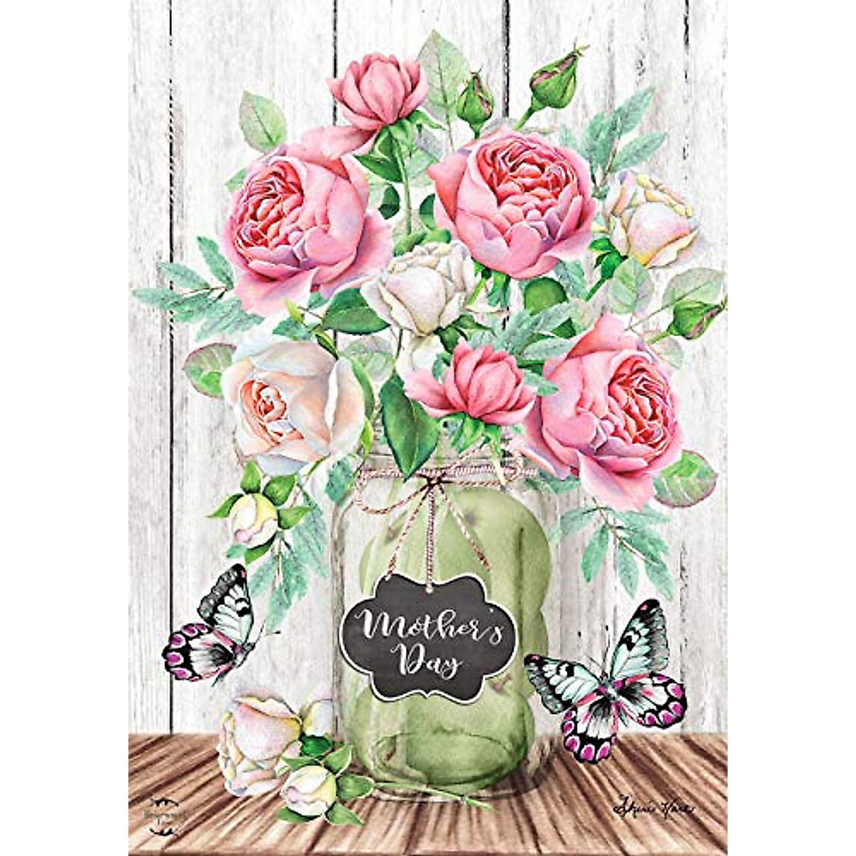 Mother's Day Roses Garden Flag Mason Jar Floral 12.5" x 18" Briarwood Lane