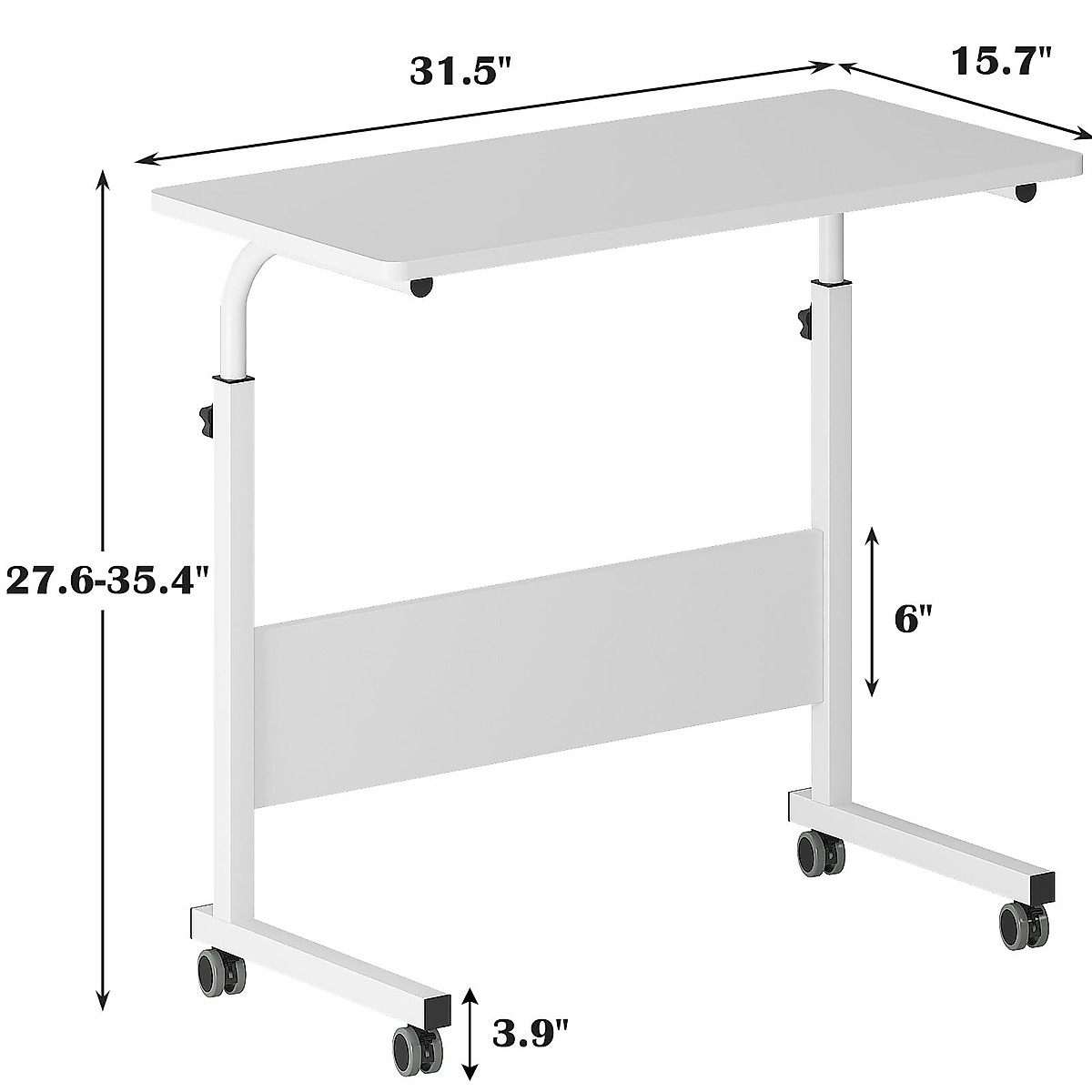 DlandHome Rolling Desk Adjustable Standing Desk, Mobile Side Table 31.4 Inches w/Wheels Adjustable C Table Movable Portable Laptop Computer Stand for Bed Sofa,White