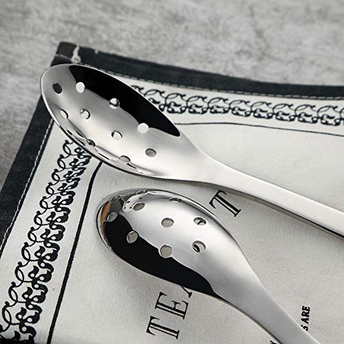 Small Slotted Spoons,AOOSY Modern Stylish Thick Heavy-weight Short handle Stainless Steel 10 Holes Durable Caviar Spoon for Soup Cereals Dips Curry Sauces Stews, Set of 2