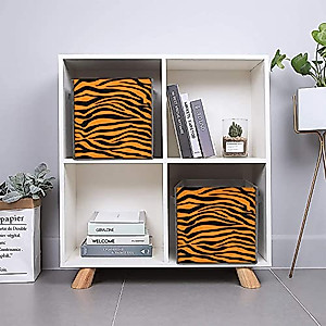 Tiger Stripes Collapsible Storage Bins Cubes Organizer Trendy Fabric Storage Boxes Inserts Cube Drawers 11 Inch