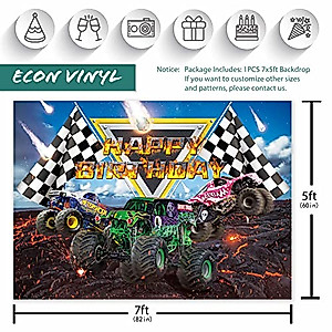 Monster Truck Themed Birthday Party Backdrop Car Grave Digger Party Supplies Burning Flame Photography Background for Baby Boy Cake Table Decorations Banner Photo Booth Props Supplies 7‘x5'