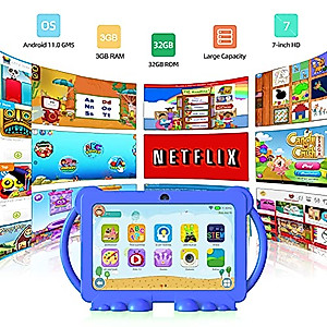 NORTH BISON Kids Tablet, 7 inch Android 11.0 Tablet for Kids, 3GB 32GB Toddler Tablet with Bluetooth, WiFi, GMS, Parental Control, Dual Camera, Shockproof Case, Educational, Games Dark Blue