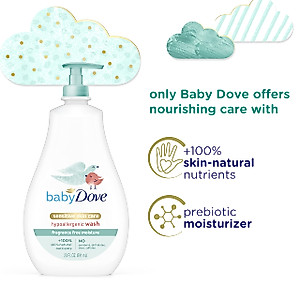 Baby Dove Sensitive Skin Care Baby Wash For Baby Bath Time Fragrance Free Moisture Fragrance Free and Hypoallergenic, Washes Away Bacteria 20 oz