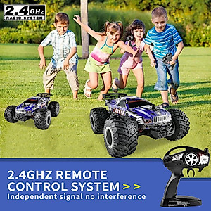 BEZGAR TM202 Toy Grade 1:20 Scale Remote Control Car,2WD Top Speed 15 Km/h Electric Toy Off Road 2.4GHz RC Monster Vehicle Truck Crawler with 2 Rechargeable Batteries for Boys Kids and Adults