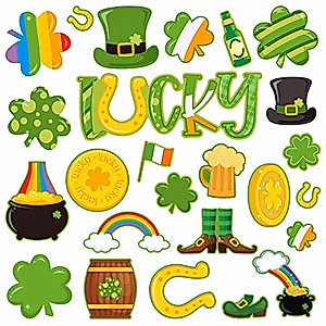25 Pieces St. Patrick's Day Cutouts Lucky Shamrock Cutouts for Home Classroom St. Patrick's Day Bulletin Board Decorations