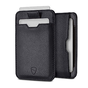 Vaultskin CHELSEA Slim Minimalist Front Pocket Leather Wallet with RFID Blocking for Men with Gift Box (Black)