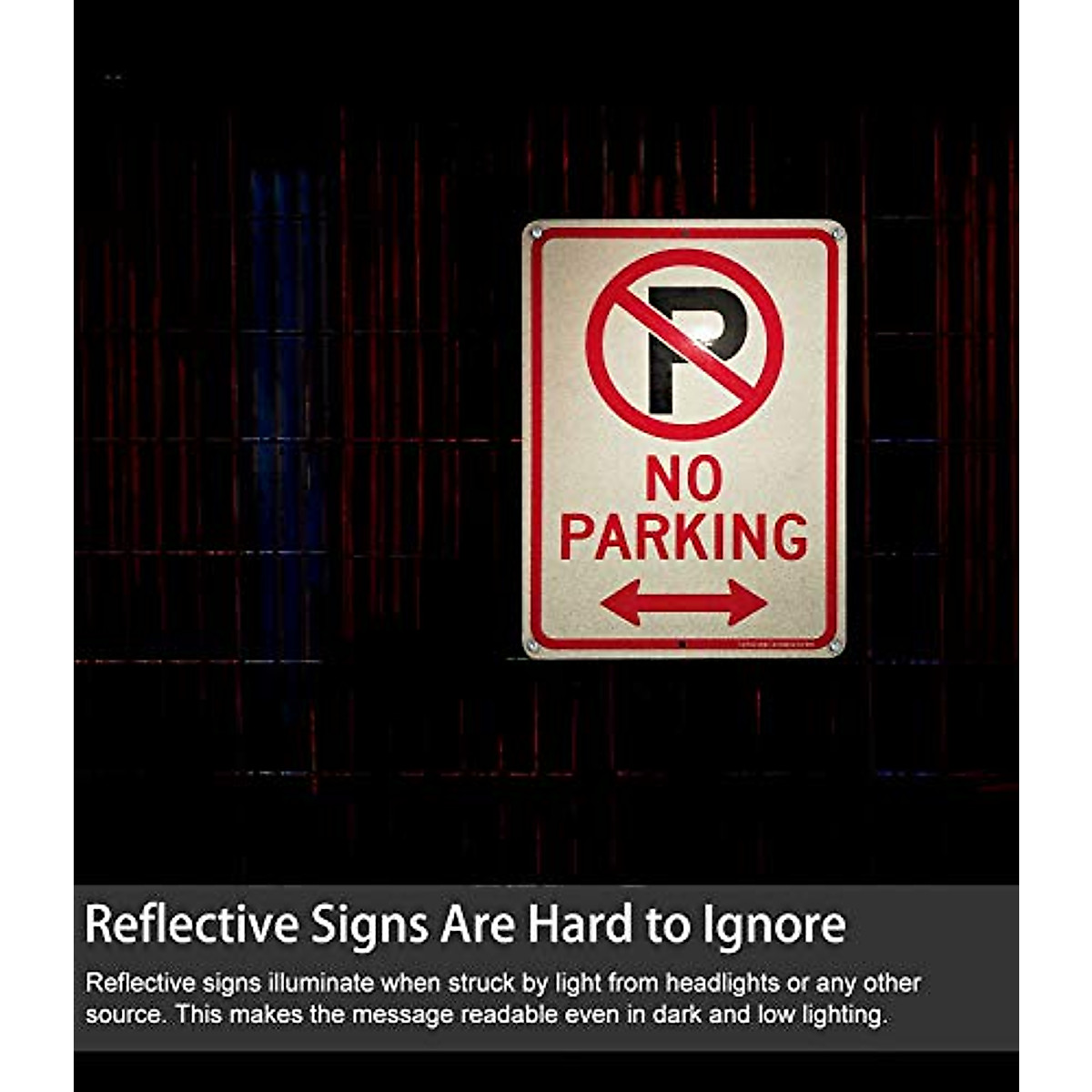 (4 Pack) No Parking Sign With Symbol With Arrows Sign, 10 x 7 Inches Reflective .40 Rust Free Aluminum, UV Protected, Weather Resistant, Waterproof, Durable Ink, Easy To Mount