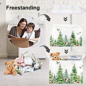 Clastyle Large Watercolor Pine Tree Animal Storage Basket Rectangle Deer Owl Woodland Nursery Decor Basket Hedgehog Raccoon Clothes Toy Book Shelf Basket Baby Nursery Bedroom Living Room Bin