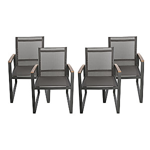 Christopher Knight Home Glasgow Outdoor Aluminum and Mesh Dining Chairs (Set of 4), 22.25 "W x 24.5 "D x 33.5 "H, Gray + Natural Brown