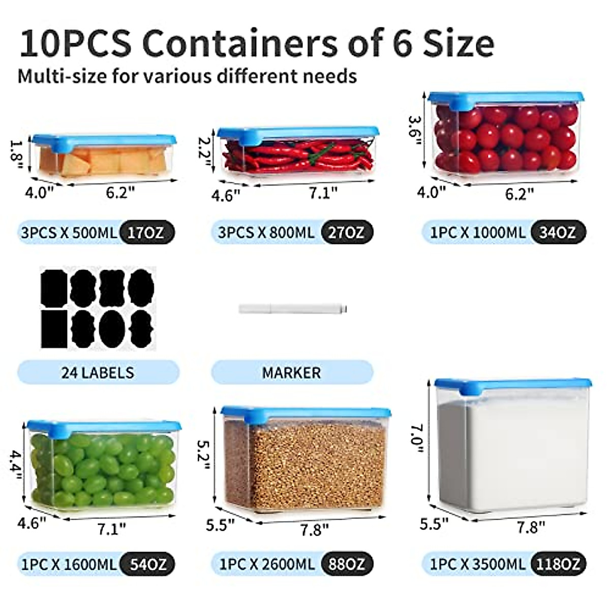 Lockcoo 10 Pack Food Storage Containers Set with Lids Airtight, BPA Free Plastic Food Containers, Leakproof Stackable Kitchen Containers - Freezer, Microwave & Dishwasher Safe (Blue)