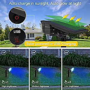 COCOMOX Solar Spot Lights Outdoor, 700 Lumens Blue Solar Powered Garden Lights Outdoor IP67 Waterproof Landscape Lighting Super Bright 2-in-1 3 Modes Spotlight for Yard Driveway Flag 2 Pack